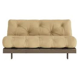 Daybett KARUP DESIGN "Roots Sofa Bed, Schlafsofa, Daybett, Bettfunktion, FSC-Massivholz", gelb (wheat beige), B:160cm H:85cm, Bezug: 80% Baumwolle, 20% Polyester, Daybetten, Inkl. Futonmatratze. Mehrere Gr&ouml;&szlig;en & Farben, Made in Europe