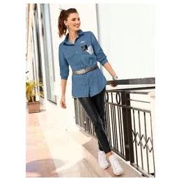 Jeansbluse Inspirationen, Damen, Gr. 44, blau (blau, bleached), 100% Baumwolle, unifarben, Blusen Jeansbluse