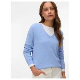 V&eacute;ro Moda Strickpullover VERO MODA "VMCHARITY LS V-NECK PULLOVER NOOS", Damen, Gr. S, brunnera blau, Strick, Obermaterial: 55% Polyacryl, 45% Nylon, unifarben, regular fit normal, V-Ausschnitt, Pullover Strickpullover