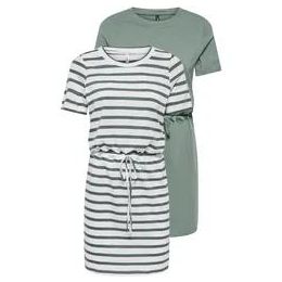 Jerseykleid Only CARMAKOMA "CARHAPPY LIFE S/S DRESS 2-PACK JRS ZL", Damen, Gr. S, N-Gr, laurel wreath pack:cloud dancer stripes (laurel wrealth), Jersey, Obermaterial: 100% Baumwolle, gestreift, unifarben, regular fit kniefrei, Rundhals, Kleider Jerseykleid, Sommerkleid, Baumwolle, regular fit