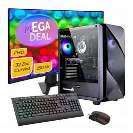 GAMEMAX Gaming-PC-Komplettsystem "MegaDeal Striker 2731 AMD Ryzen 7 5700X 16GB 1TB SSD RTX 5060", Energieeffizienz: E (A-G), schwarz, Microsoft Windows 11 Home (64 Bit), 16 GB RAM 1.000 GB SSD, Computer_Komplettsysteme, Windows 11 + MSI MAG 32C6X Curved Monitor 80cm (32")