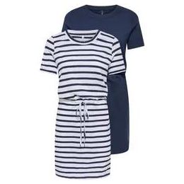 Jerseykleid Only CARMAKOMA "CARHAPPY LIFE S/S DRESS 2-PACK JRS ZL", Damen, Gr. XL, N-Gr, navy blazer pack:cloud dancer stripes (navy blazer), Jersey, Obermaterial: 100% Baumwolle, gestreift, unifarben, regular fit kniefrei, Rundhals, Kleider Jerseykleid, Sommerkleid, Baumwolle, regular fit