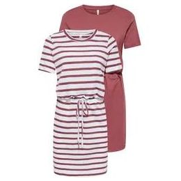 Jerseykleid Only CARMAKOMA "CARHAPPY LIFE S/S DRESS 2-PACK JRS ZL", Damen, Gr. XL, N-Gr, apple butter pack:cloud dancer stripes (apple butter), Jersey, Obermaterial: 100% Baumwolle, gestreift, unifarben, regular fit kniefrei, Rundhals, Kleider Jerseykleid, Sommerkleid, Baumwolle, regular fit