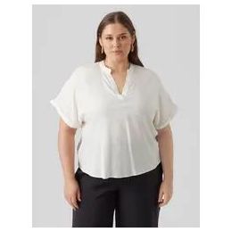 Shirtbluse Vero Moda CURVE "VMCBEAUTY SS TOP NOOS CUR", Damen, Gr. 50, snow wei&szlig;, Web, Obermaterial: 100% Viskose, unifarben, regular fit normal, V-Ausschnitt, Umschlagsaum, Blusen, Viskose, regular fit, Kurzarm