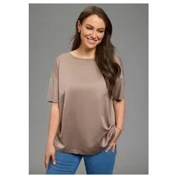 Shirtbluse LAURA SCOTT CURVE, Damen, Gr. 52/54, nude, Satin, Obermaterial: 100% Polyester. R&uuml;ckenteil: 95% Viskose, 5% Elasthan, unifarben, oversize Po-bedeckend, Rundhals, Blusen, Oversize, mit lockerem Sitz, Po-bedeckende L&auml;nge, unifarbene Optik