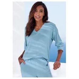 Pyjamaoberteil s.Oliver, Damen, Gr. 36/38, blau (hellblau, meliert), Single Jersey, Obermaterial: 92% Modal (TENCELTM), 8% Elasthan, meliert, loose fit h&uuml;ftlang, V-Ausschnitt, Shirts, in angenehmer 4x4 Rippqualit&auml;t