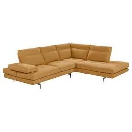 Ecksofa Calia italia "Toby Wing, B/T: 288/232 cm, Designsofa mit sensationellem Sitzkomfort", orange (senape bull), B:288cm H:90cm T:232cm, Leder BULL (100% Leder), Sofas, Ecksofa, L-Form, Sitztiefenverstellung, funktionale Ecke, F&uuml;&szlig;e in schwarz matt