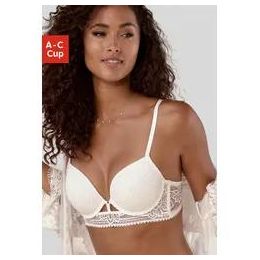 Push-up-BH Lascana, Damen, Gr. 80, Cup C, beige (creme), Spitze, Obermaterial: 60% Polyamid, 33% Polyester, 7% Elasthan, BHs Push-up-BH, mit B&uuml;gel aus floraler Jacquardspitze, sexy Dessous