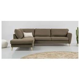 Ecksofa Home Affaire "MARSEILLE 278/202 cm, L-Form, Ottom. rechts/links, verschiedene Bez&uuml;ge", braun, B:278cm H:88cm T:202cm, 100% Polyester, Sofas, Ecksofa, Massivholzbeine Eiche, Landhausstil, Wellenunterfederung