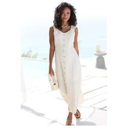 Maxikleid Lascana, Damen, Gr. 34, N-Gr, beige (creme), Web, Obermaterial: 85% Viskose, 15% Leinen. Futter: 100% Baumwolle, unifarben, figurumspielend kn&ouml;chelfrei, Rundhals, Kleider Maxikleid, mit breiten Tr&auml;gern aus Webware in Leinenoptik, sommerlich, Topseller