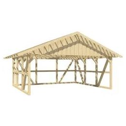 Skan Holz Doppelcarport SKANHOLZ "Schwarzwald", braun (nussbaum), B/H/T: 684cm x 220cm x 600cm, Carports, mit Dachlattung