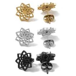 Ohrstecker-Set Firetti "Multipack Schmuck Geschenk Edelstahl Ohrschmuck Ohrringe Blumen", schwarz, silberfarben, gelbgoldfarben, Ohrringe, Damen, 11mm, Edelstahl, Made in Germany
