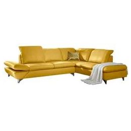 Ecksofa W.Schillig "Taoo, elegant und zeitlos, bequem, L-Form, Breite 296cm", gelb (sunrise z73), B:296cm H:84cm T:242cm, Longlife Xtra-Leder Z73: Naturwalkleder der Luxusklasse aus den erlesensten Rohh&auml;uten. Hautst&auml;rke 1, 1 &ndash; 1, 3 mm, Sofas, Ecksofa, mit Sitziefenverstellung & Kopfteilverstellung