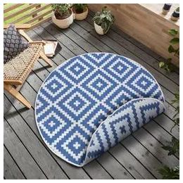 Teppich OTTO HOME "Ronda Wendeteppich", blau (blau, creme), H:5mm &Oslash;:120cm, Kunstfaser, Teppiche, Teppich, Sisal-Optik, Flachgewebe, In- und Outdoor, geometrisches Boho Design