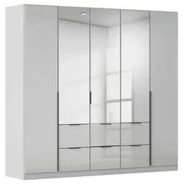 Dreht&uuml;renschrank OTTO HOME "Kleiderschrank Kleiderschr&auml;nke Schrank Garderobe AGORDO mit Glasfront", grau (seidengrau, glas seidengrau), B:226cm H:210cm T:54cm, Holzwerkstoff, Schr&auml;nke, Dreht&uuml;renschrank, mit Au&szlig;enschubk&auml;sten, in 7 Breiten und 2 H&ouml;hen MADE IN GERMANY