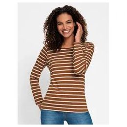 T-Shirt Casual Looks "Shirt", Damen, Gr. 46, braun (cognac, ecru, gestreift), 50% Baumwolle, 50% Modal, gemustert, gestreift, mehrfarbig, Rundhals, Shirts T-Shirt