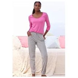 Pyjama Vivance DREAMS, Damen, Gr. 40/42, pink (pink, meliert), Single Jersey, Obermaterial: 90% Viskose, 10% Polyester. Unterteil: 100% Baumwolle, meliert, Basic, Basic schmal lang, Rundhals, Homewear-Sets Pyjama, mit sch&ouml;nem Melangeeffekt