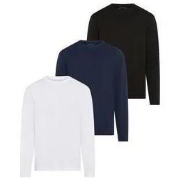 MAN'S WORLD Langarmshirt MAN'S WORLD "neue Farbe ", Herren, Gr. 60/62 (XXL), blau (wei&szlig;, marine, schwarz), Single Jersey, Obermaterial: 100% Baumwolle, unifarben, Basic, regular fit, Rundhals, normaler Saum, Shirts Langarmshirt, Langarm, unifarben, aus Baumwolle, im 3er-Pack, Topseller