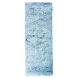 Hochflor-Teppich CarpetFine "Breeze", blau (hellblau), B:80cm H:45mm L:350cm, Polyester, Teppiche, besonders weich mit leichtem Glanz Garn, Wohnzimmer