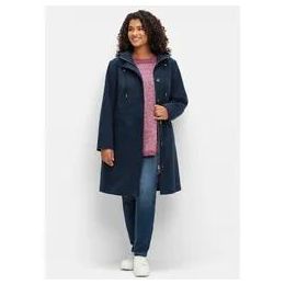 Kurzmantel sheego, Damen, Gr. 42, blau (nachtblau), 70% Polyester, 27% Viskose, 3% Elasthan, unifarben, unifarben mit Farbeinsatz, unifarben mit Farbeins&auml;tzen, M&auml;ntel Kurzmantel
