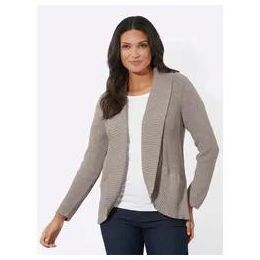 Strickjacke CLASSIC BASICS, Damen, Gr. 42, grau (taupe, ecru, meliert), 100% Baumwolle, meliert, Strickjacken Strickjacke