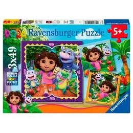 Puzzle Ravensburger "3x49, Dora the Explorer", bunt, Puzzles, KinderB:21cm H:21cm, Pappe, Motiv, Made in Europe, B:21cm H:21cm