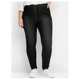 Jeansleggings sheego, Damen, Gr. 46, Normalgr&ouml;&szlig;en, schwarz (schwarz denim), 81% Baumwolle, 17% Polyester, 2% Elasthan, unifarben, lang, Jeans