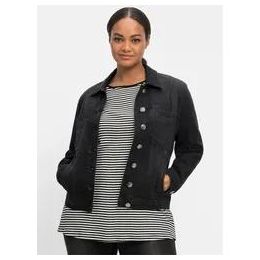 Jeansjacke sheego, Damen, Gr. 50, schwarz (schwarz used denim), 98% Baumwolle, 2% Elasthan, unifarben, Jacken Jeansjacke