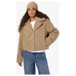 Pl&uuml;schjacke Noisy may "NMNATI CROP TEDDY JACKET FWD NOOS", Damen, Gr. XL, beige (birch), Pl&uuml;sch, Obermaterial: 100% Polyester, unifarben, h&uuml;ftlang, V-Ausschnitt, Jacken