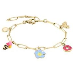 Armband Cool Time "Schmuck Edelstahl Armkette The Cool Charm", gold (gelbgoldfarben, pink, rosa, gelb, hellblau, schwarz), Armb&auml;nder, M&auml;dchen, 17cm, Edelstahl, Armband