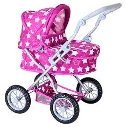Puppenwagen KNORRTOYS "First", rosa (star schwarz pink), Puppenwagen, KinderB:42cm H:70cm T:64cm, Kunststoff, Metall, Stoff, B:42cm H:70cm T:64cm