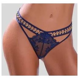 Tanga Lascana, Damen, Gr. 48/50, blau (marine), Spitze, Obermaterial: 85% Polyamid, 15% Elasthan, Unterhosen Tanga, mit Cut-Outs und dekorativen Ringen, sexy Dessous, Reizw&auml;sche