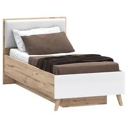 Stauraumbett Home Affaire "Vankka viel Stauraum, skandinavisches Design, Made in Europe", wei&szlig; (planked eiche, wei&szlig;, planked eiche, stoff hell grau, planked eiche), B:97,4cm H:94,2cm L:206,5cm, Betten, Stauraumbett, aufklappbarer Lattenrost, weitere Produkte zur Serie erh&auml;ltlich