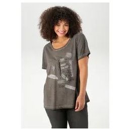 T-Shirt ANISTON PLUS, Damen, Gr. 50, grau (anthrazit), Jersey, Obermaterial: 100% Baumwolle, bedruckt, unifarben, figurumspielend h&uuml;ftbedeckend, Rundhals, normaler Saum, Shirts T-Shirt, mit edlem Druckmotiv