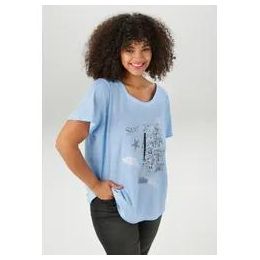 T-Shirt ANISTON PLUS, Damen, Gr. 48, blau (hellblau), Jersey, Obermaterial: 100% Baumwolle, bedruckt, unifarben, figurumspielend h&uuml;ftbedeckend, Rundhals, normaler Saum, Shirts T-Shirt, mit edlem Druckmotiv, Topseller