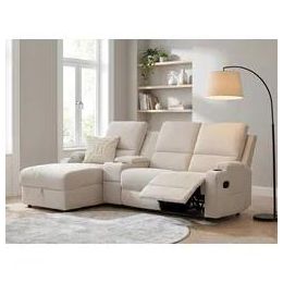 Ecksofa OTTO HOME "NAPORI Multimediasofa, 3er Kinosessel XXL, L-Form, Cord", beige (creme), B:240cm H:105cm T:155cm, Sofas, Ecksofa, Kinosofa mit Relaxfunktion, Getr&auml;nkehalter, Staufach und Staukasten