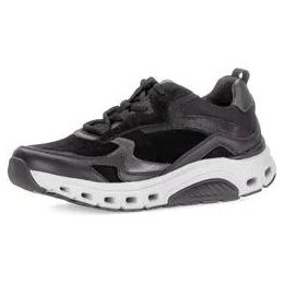 Gabor Plateausneaker ROLLINGSOFT, Damen, Gr. 40, silber (schwarz, altsilberfarben), Kalbsleder, Veloursleder, metallic, Schuhe Plateausneaker, mit gepolstertem Schaftrand