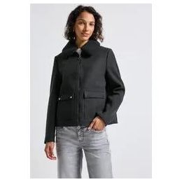 Outdoorjacke Street One, Damen, Gr. 46, blau (obsidian blau), Stoff, 90% Polyester, 10% Viskose, unifarben, normal normal, V-Ausschnitt, normaler Saum, Jacken Outdoorjacke, in Woll-Optik