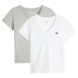 Levi's T-Shirt LEVI'S "VNECK TEE 2 PACK", Damen, Gr. L (40), 2 pack v neck wei&szlig;, Jersey, Obermaterial: 100% Baumwolle, Basic h&uuml;ftlang, V-Ausschnitt, Shirts T-Shirt