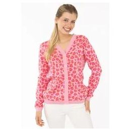 Strickjacke Zwillingsherz "Gestrickter-Leo", Damen, Gr. L/XL, pink, Strick, Obermaterial: 100% Baumwolle, Strickjacken Strickjacke, mit Kn&ouml;pfen, mit Leomuster aus reiner Baumwolle