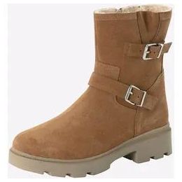 Stiefelette sheego, Damen, Gr. 40, XXL-Schaft, camel, Leder, Veloursleder, Schuhe Stiefelette