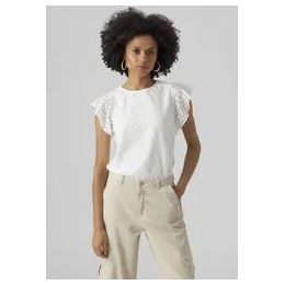 V&eacute;ro Moda Rundhalsshirt VERO MODA "VMTASSA SL FRILL TOP NOOS", Damen, Gr. S, wei&szlig; (snow wei&szlig;), Jersey, Obermaterial: 95% Polyester, 5% Elasthan, loose fit normal, Rundhals, Shirts Rundhalsshirt, Materialmix, loose fit