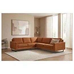 Ecksofa Home Affaire "Pinto, XXL, 250/290 cm, langer Schenkel, Ottomane", brick rot, B:290cm H:85cm T:250cm, 100% Polyester, Sofas, Ecksofa, Cord, Chenille, Lederoptik, mit Keder, Metallf&uuml;&szlig;e, Wellenunterfederung
