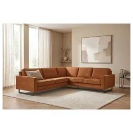 Ecksofa Home Affaire "Pinto, XXL, 250/290 cm, langer Schenkel, Ottomane", brick rot, B:290cm H:85cm T:250cm, 100% Polyester, Sofas, Ecksofa, Cord, Chenille, Lederoptik, mit Keder, Metallf&uuml;&szlig;e, Wellenunterfederung