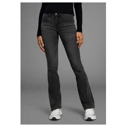 Bootcut-Jeans Arizona "Shaping", Damen, Gr. 76, K + L Gr, grau (dunkelgrau us), Denim/Jeans, Obermaterial: 79% Baumwolle, 19% Polyester, 2% Elasthan, Basic, schmal lang, Jeans, bootcut, Kontrastn&auml;hte, Used-Look-Waschung, niedrige Leibh&ouml;he, Topseller