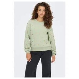 Sweatshirt Only "ONLATIKA L/S O-NECK GLITTER EMB. BOX SWT", Damen, Gr. XS, gold (desert sage detail:anny hearts big (gold)), Sweatware, Obermaterial: 65% Polyester, 35% Baumwolle, bedruckt, Rundhals, Sweatshirts Sweatshirt