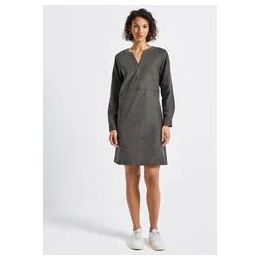 Sommerkleid Street One, Damen, Gr. 36, EURO-Gr&ouml;&szlig;en, concrete grau, Web, 100% Baumwolle, unifarben, normal knielang, V-Ausschnitt, Umschlagsaum, Kleider Sommerkleid, in Unifarbe
