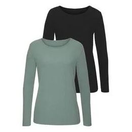 Langarmshirt Vivance "mit modischer Rippstruktur", Damen, Gr. 36/38, gr&uuml;n (schwarz, eucalyptus), Rippware, Obermaterial: 63% Polyester (REPREVE), 34% Viskose, 3% Elasthan, Strukturmuster, unifarben, Basic, figurumspielend, Rundhals, Shirts Langarmshirt, aus weichflie&szlig;ender Qualit&auml;t mit Viskose