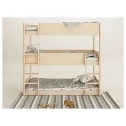 Etagenbett OTTO HOME "TIPO, Stockbett, Hochbett, Bodenbett, platzsparend", naturbelassen, B:105cm H:193cm L:207,5cm, Massive Kiefer, Kopf- und Fu&szlig;teil MDF (Holzwerkstoff), Etagenbetten, Etagenbett, mit 3 Schlafpl&auml;tzen, FSC zertifiziertes Massivholz (Kiefer)