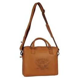Dokumententasche Mustang "Valencia", Herren, Gr. B/H/T: 35cm x 25cm x 8cm, braun (cognac), Leder, Taschen, Men Businesstasche, Reisetasche mit auff&auml;lliger Logopr&auml;gung